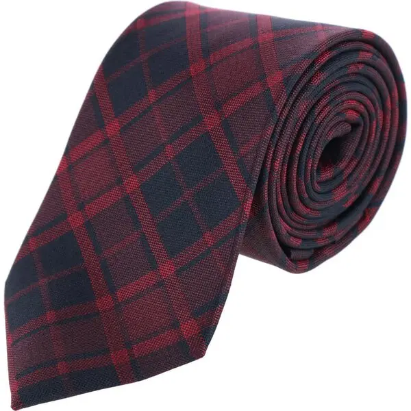 Trafalgar Kincade Blackwatch Plaid Silk Necktie - Red Plaid
