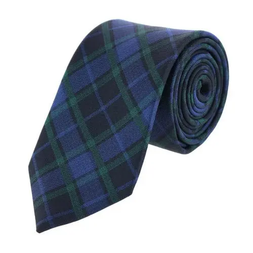Trafalgar Ives Blackwatch Plaid Silk Necktie - Green And Navy Plaid