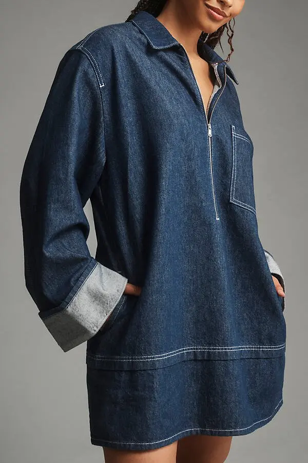 white christmas dresses Skylar Short Sleeve Denim Mini Dress in medium wash main image 0
