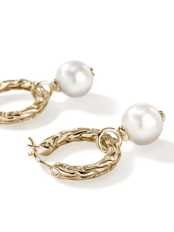 John Hardy 14kt Yellow Essential Pearl Hoop Earrings - Gold