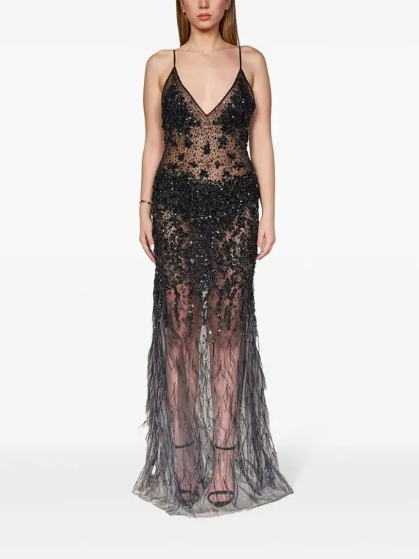ROOM76 Sequin-feather Embellished V-neck Dress
