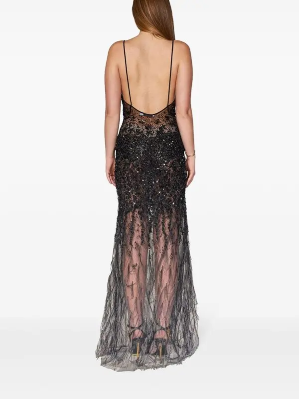 ROOM76 Sequin-feather Embellished V-neck Dress