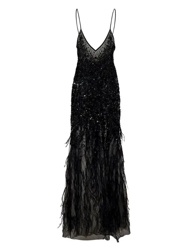 ROOM76 Sequin-feather Embellished V-neck Dress