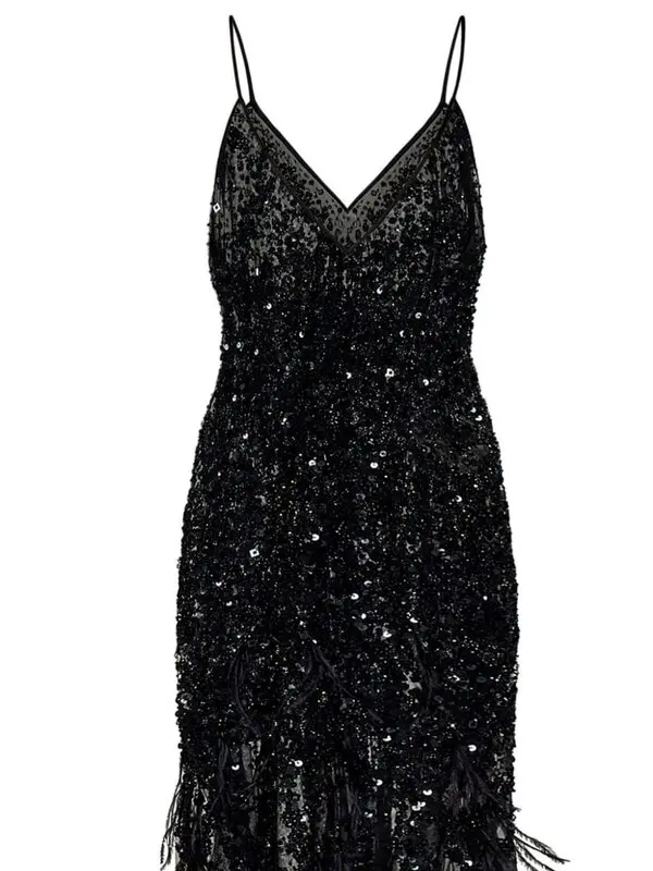 ROOM76 Sequin-feather Embellished V-neck Dress