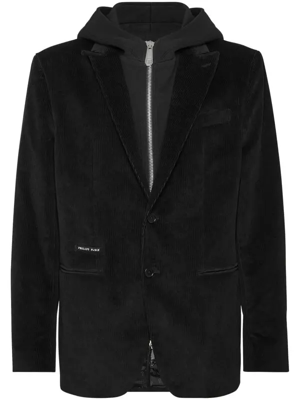 Philipp Plein Hooded Velvet Blazer - Black