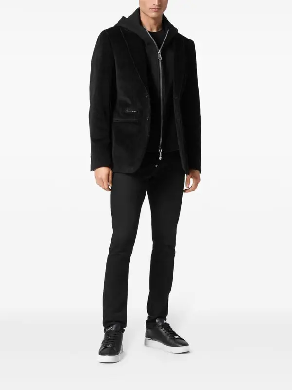 Philipp Plein Hooded Velvet Blazer - Black