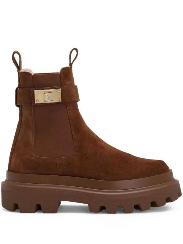 Dolce & Gabbana Branded-strap Chelsea Boots - Brown