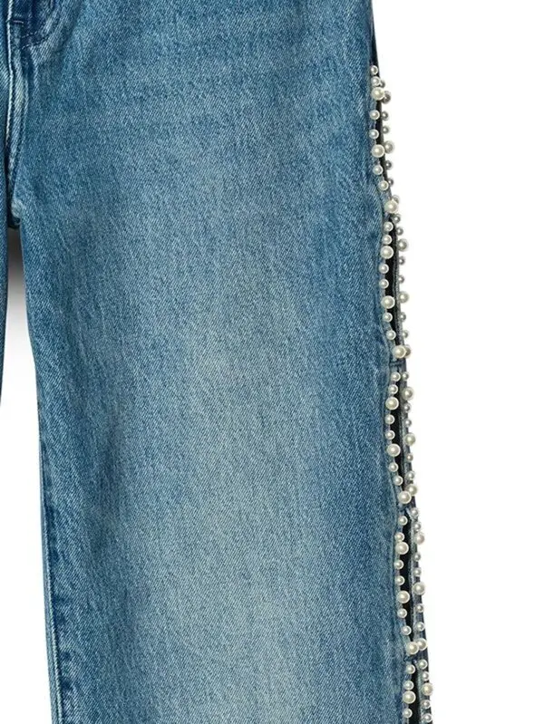 PURPLE BRAND Pearl-embellished Wide Leg Jeans - Blue