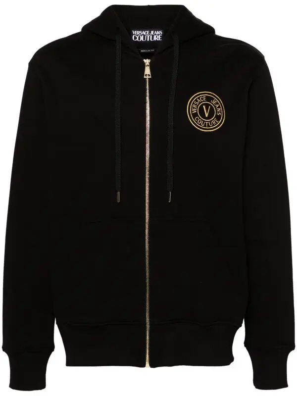 Versace Logo Embroidered Zip-up Hoodie