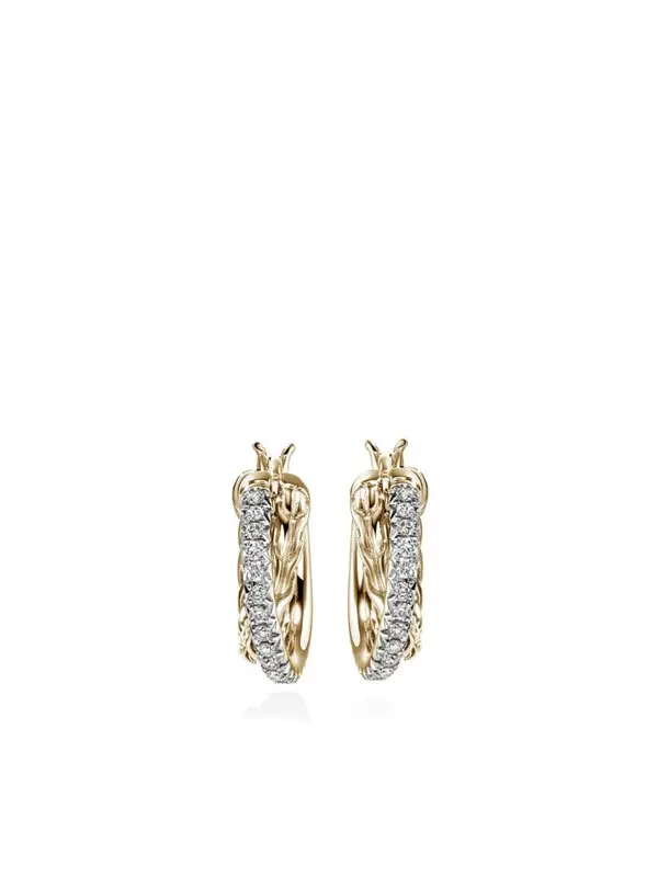 John Hardy 14kt Yellow Jh Essential Crossover Diamond Hoop Earrings - Gold