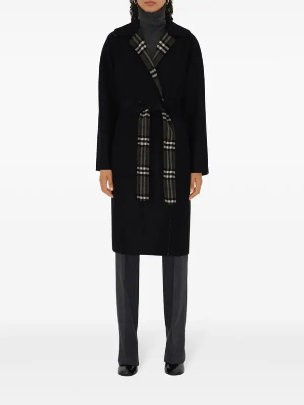 Burberry Reversible Wool Wrap Coat - Black