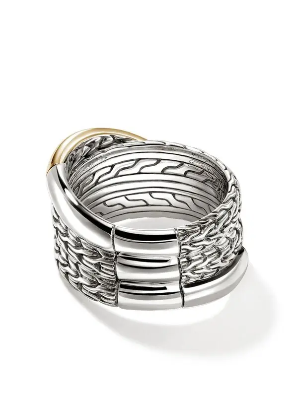 John Hardy 14kt Yellow Gold Jh Essential Crossover Ring - Silver
