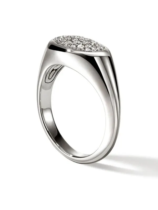 John Hardy Sterling Pebble Diamond Signet Ring - Silver