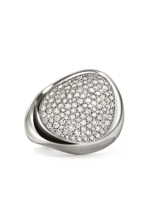 John Hardy Sterling Pebble Diamond Signet Ring - Silver