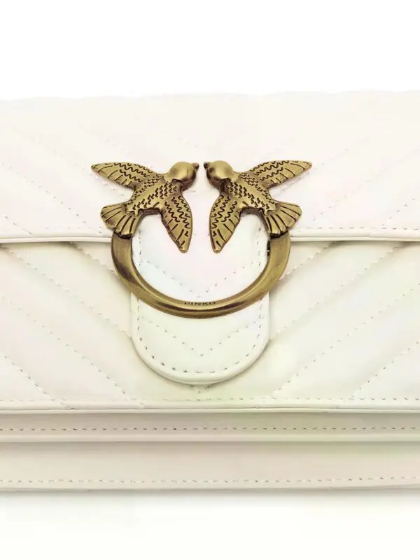 Pinko Quilted Nappa Leather Chevron Pattern Mini Shoulder Bag - White