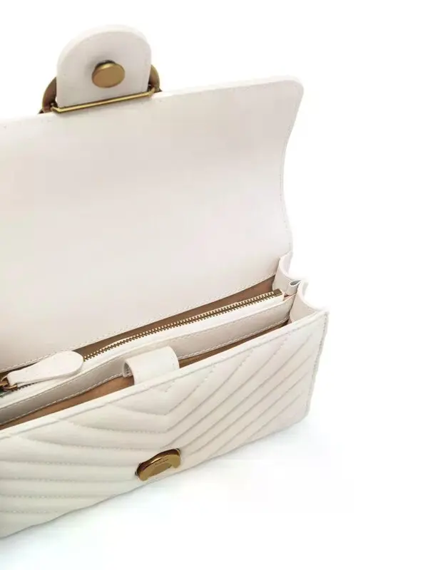 Pinko Quilted Nappa Leather Chevron Pattern Mini Shoulder Bag - White