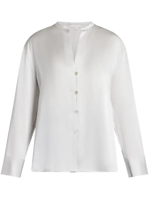 Vince Band-collar Silk Blouse - White