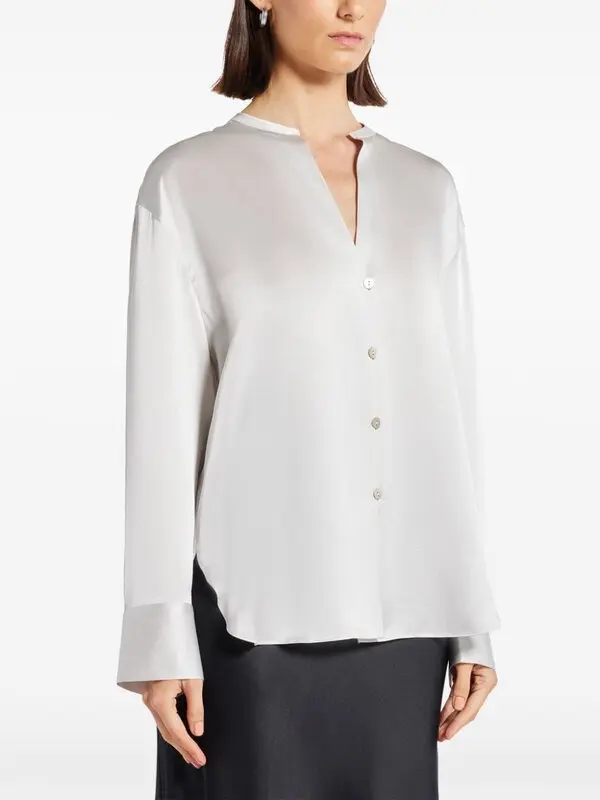 Vince Band-collar Silk Blouse - White