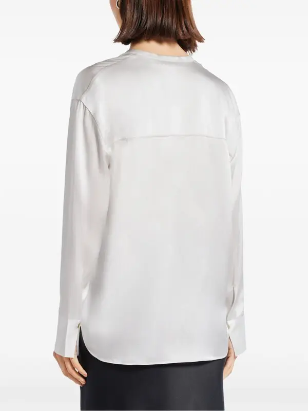 Vince Band-collar Silk Blouse - White