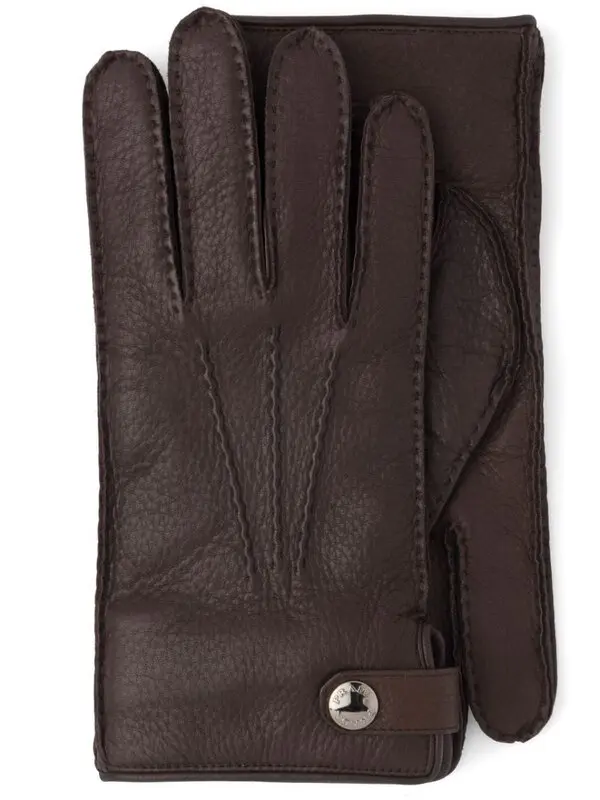 Prada Press-stud Leather Gloves - Brown