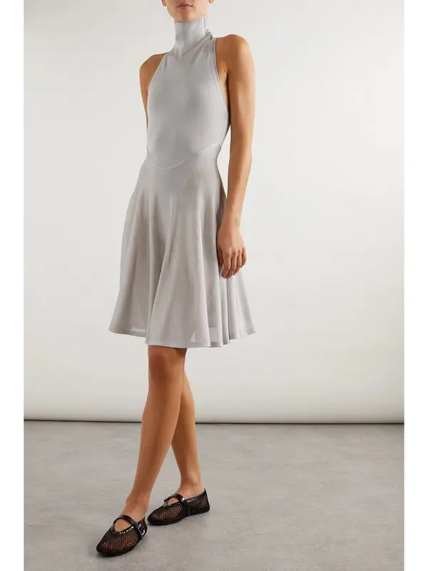 alaia silver dress Strapless sequin-embellished metallic ribbed-knit gown - navy
