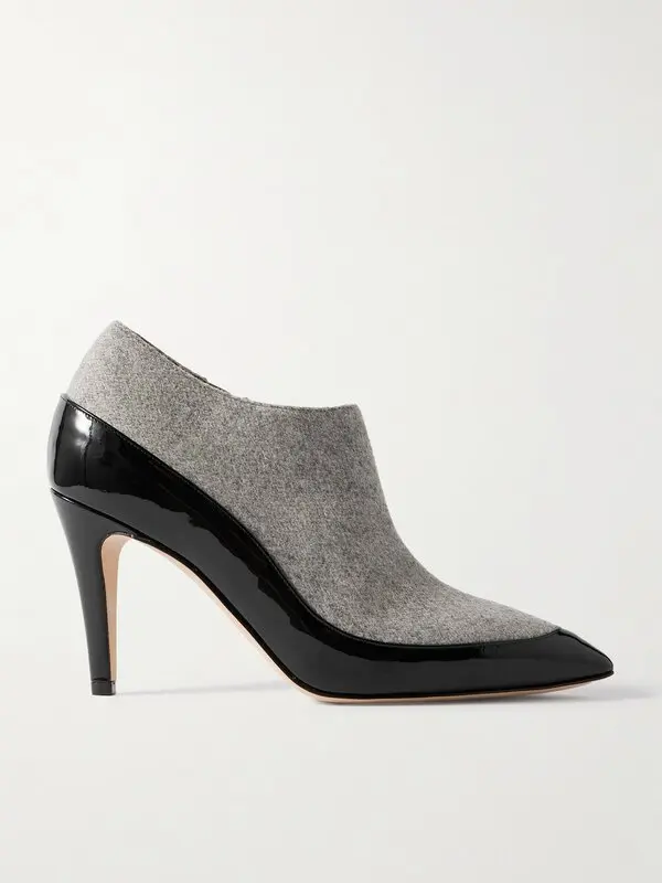 Manolo Blahnik Archepla 90 Patent-leather Trimmed Wool Ankle Boots