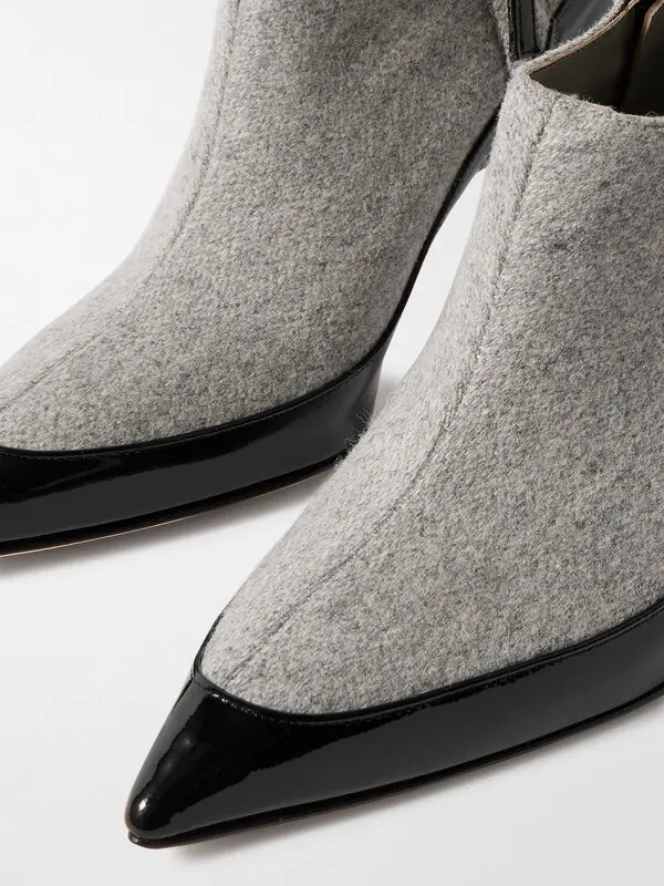 Manolo Blahnik Archepla 90 Patent-leather Trimmed Wool Ankle Boots
