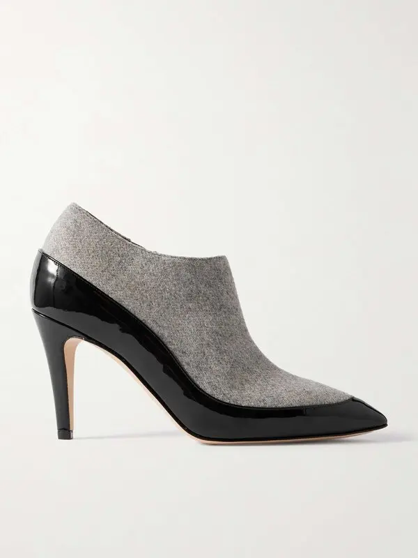 Manolo Blahnik Archepla 90 Patent-leather Trimmed Wool Ankle Boots