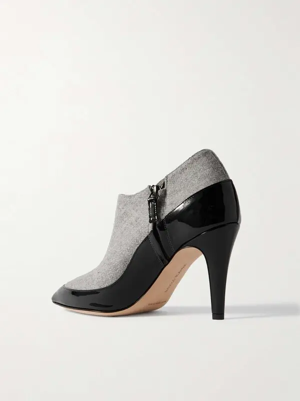 Manolo Blahnik Archepla 90 Patent-leather Trimmed Wool Ankle Boots