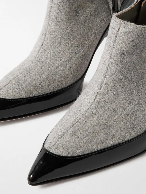 Manolo Blahnik Archepla 90 Patent-leather Trimmed Wool Ankle Boots