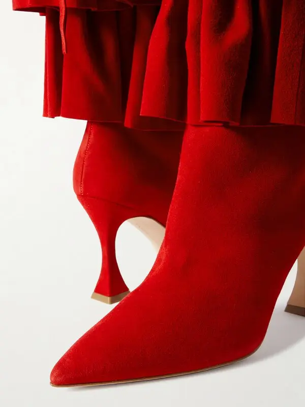 Manolo Blahnik Mifalone 90 Tiered Ruffled Knee Boots - Red