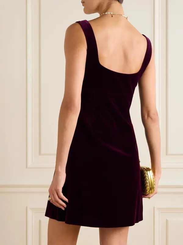 La DoubleJ Ella Embellished Cotton-velvet Mini Dress - Burgundy