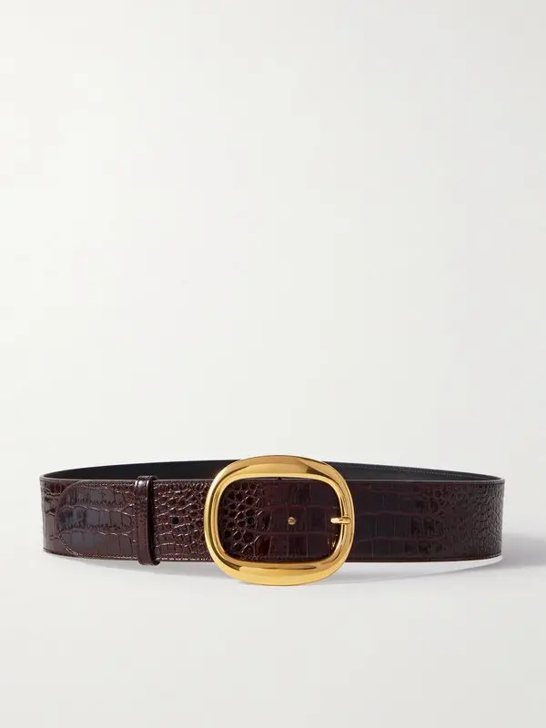 TOM FORD Croc-effect Patent-leather Belt - Brown