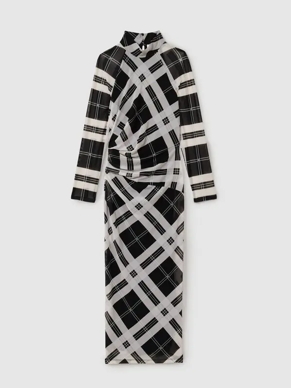 REISS Darla Checked Midi Dress