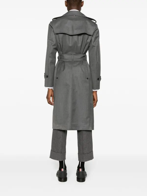 Thom Browne Wool Twill Double-breasted Trench Coat - Grey