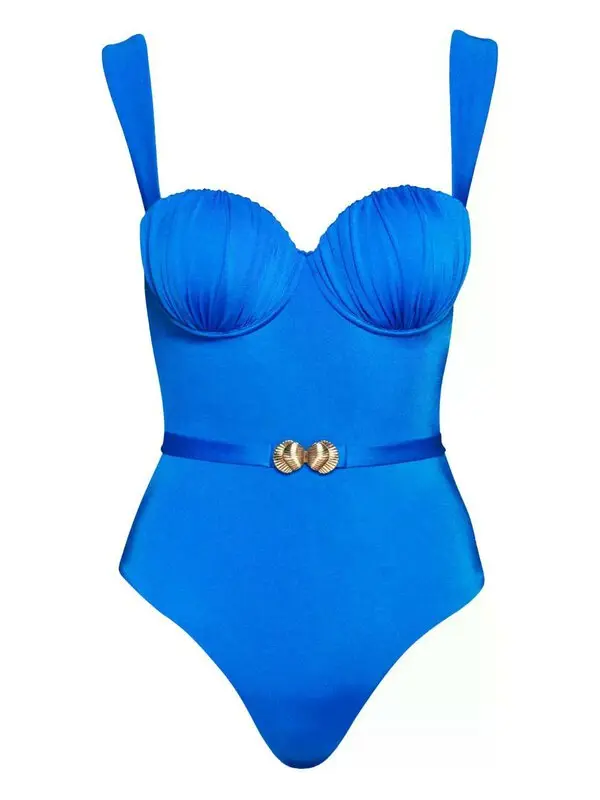 NOIRE SWIMWEAR Belted Ruched Balconette Swimsuit - Blue