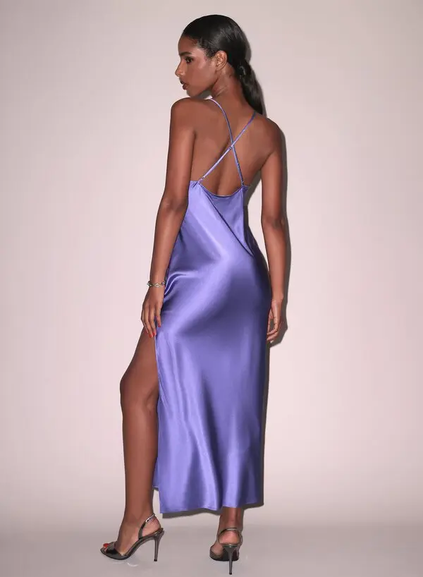 FLEUR DU MAL Maxi High Slit Slip Dress