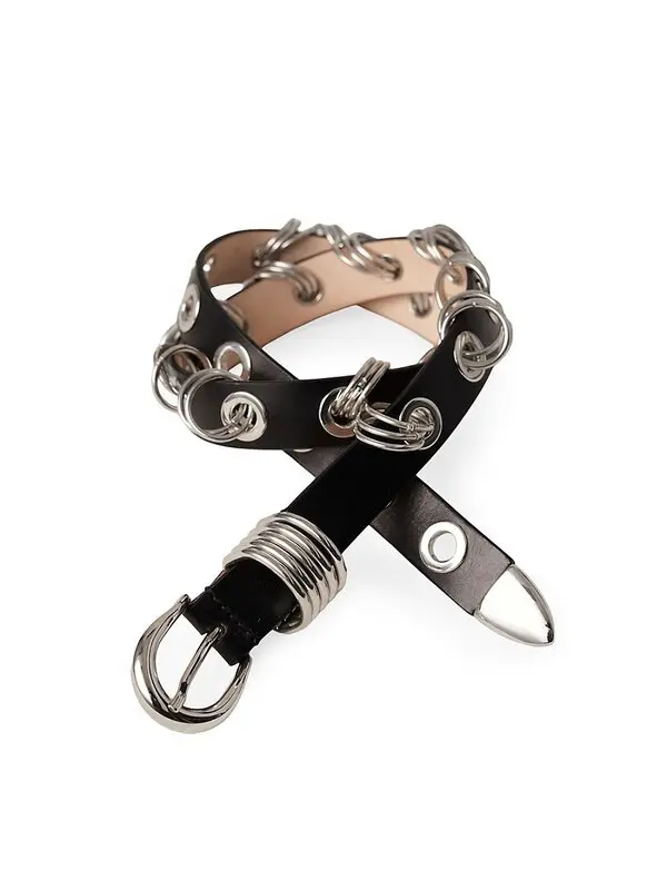 DEHANCHE Revenge Ring Leather Belt - Black Silver