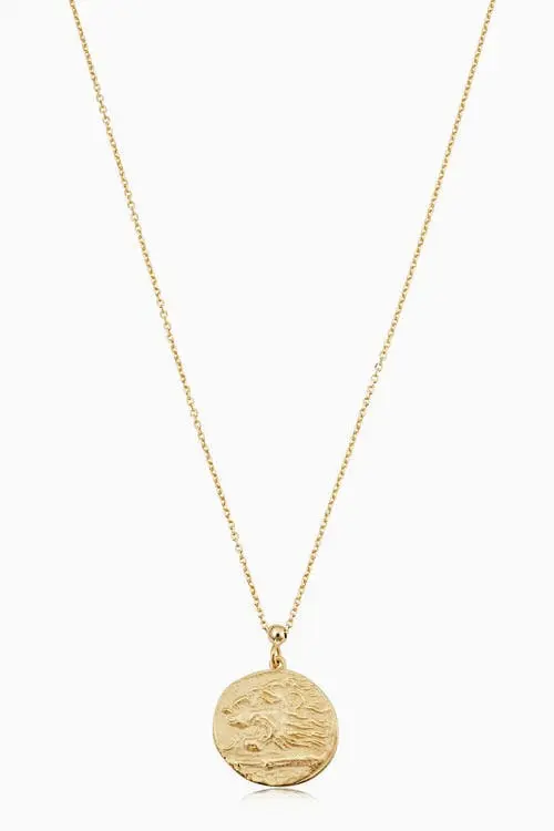 ORADINA 14k Greek Lion Medallion Pendant Necklace - Yellow Gold
