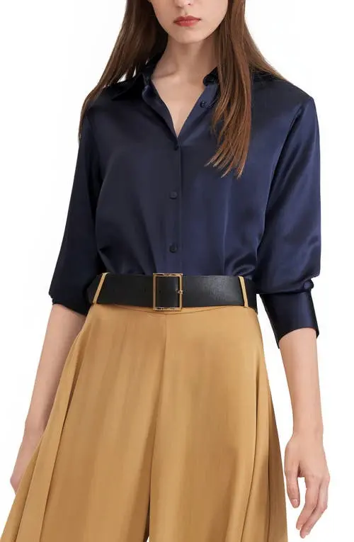Lilysilk Oversize Style Silk Blouse - Navy Blue