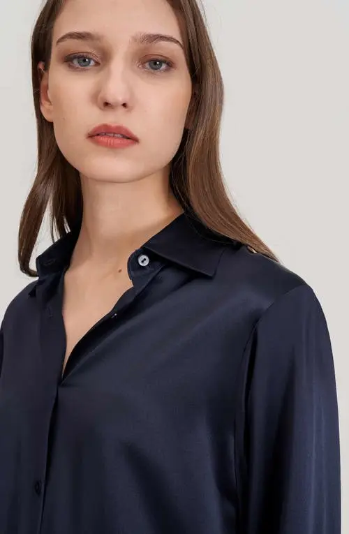 Lilysilk Oversize Style Silk Blouse - Navy Blue