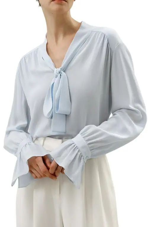 Lilysilk Silk V-neck Ribbon Blouse - Illusion Blue