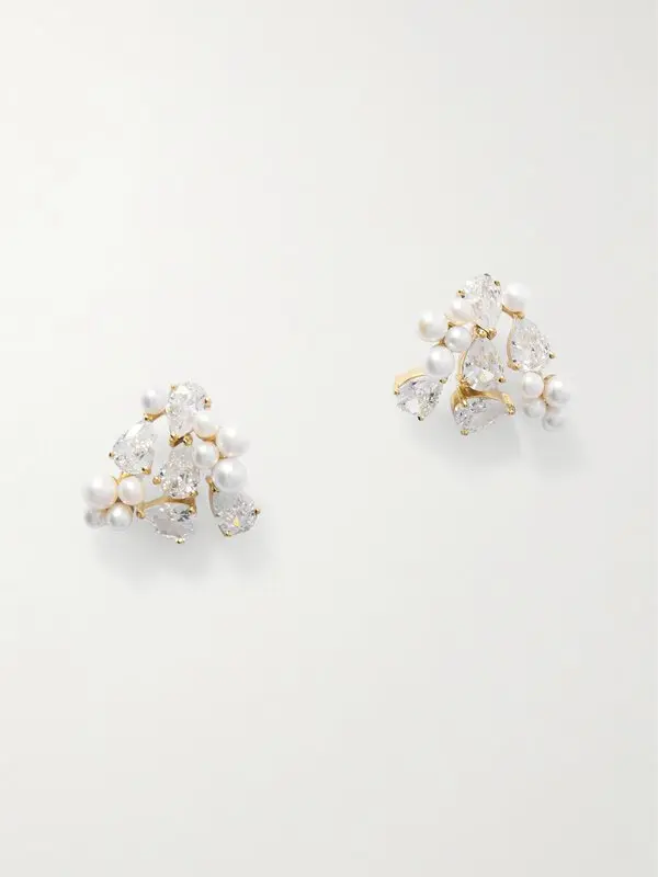 Completedworks Plated Recycled Silver, Cubic Zirconia And Pearl Earrings - Gold