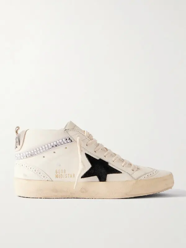 GOLDEN GOOSE Mid Star Distressed Leather Sneakers - White