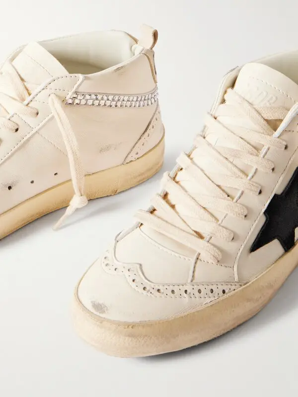 GOLDEN GOOSE Mid Star Distressed Leather Sneakers - White