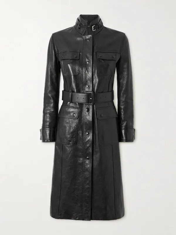 TOM FORD Paneled Belted Leather Trench Coat