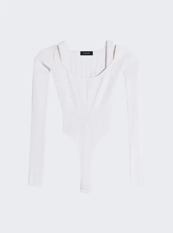 MUGLER Sculpting Knit Bodysuit - White
