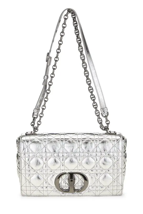Dior Metallic Cannage Caro Bag - Silver
