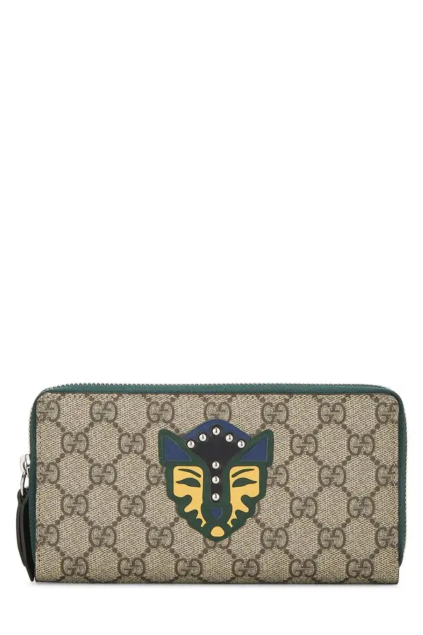 Gucci Original Gg Supreme Tiger Zip Around Wallet - Green