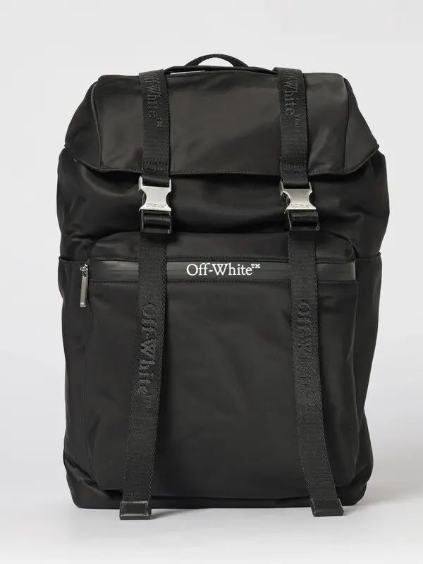 Off-White Nylon Backpack With Drawstring And Buckle Closure - Black